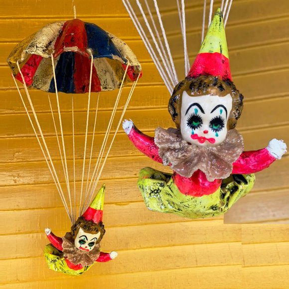 Accents | Two Vintage Creepy Clown Parachute Hanging Folk Art | Poshmark